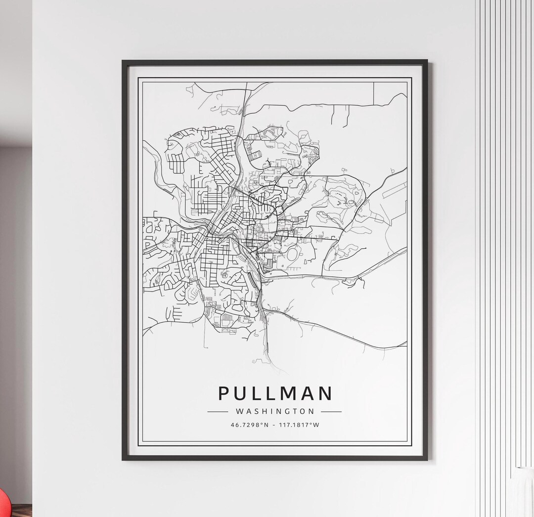 Pullman WA Street Map Print | Acrylic Glass Pullman City Map Print ...