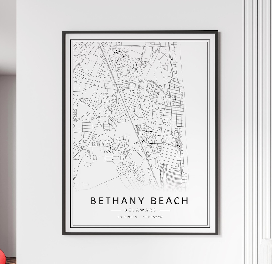 Bethany Beach Street Map Print | Acrylic Bethany Beach Map Print ...