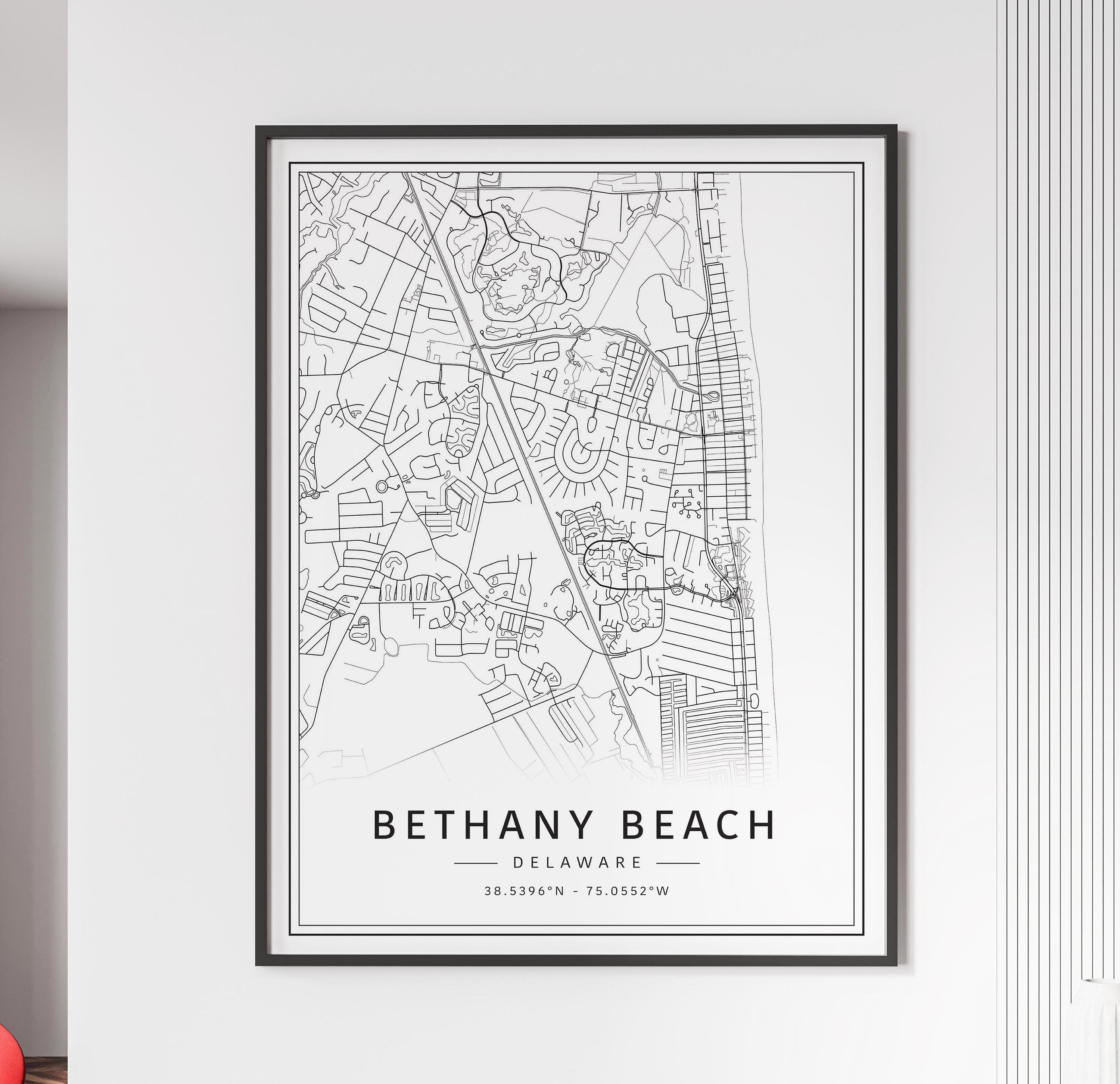 Bethany Beach Street Map Print Acrylic Bethany Beach Map Print Canvas ...