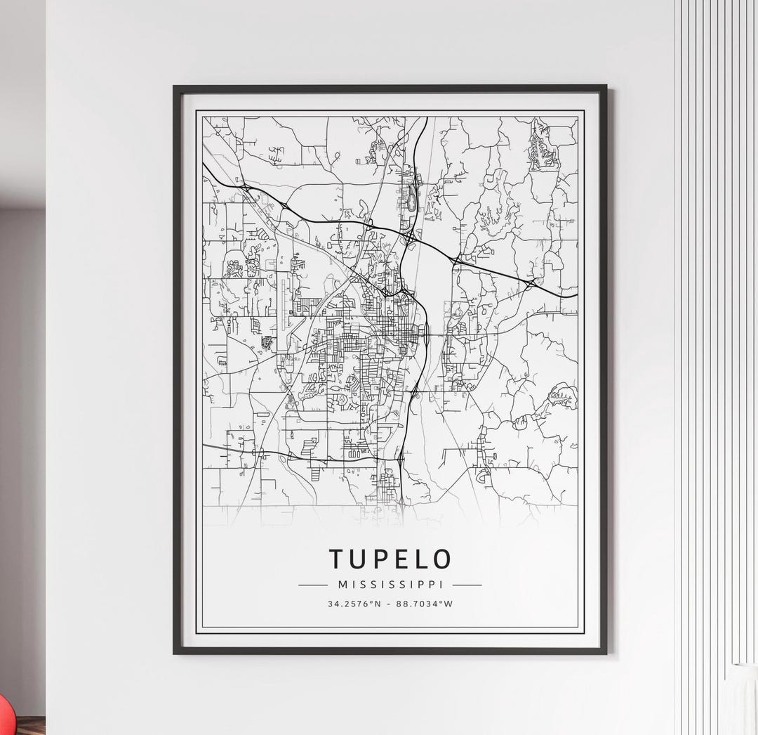 Tupelo MS Street Map Print | Acrylic Glass Tupelo City Map Print ...