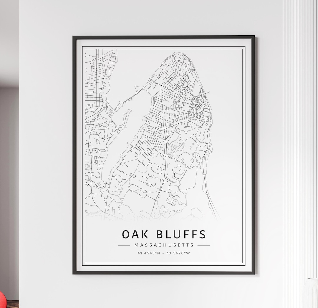 Oak Bluffs MA Street Map Print | Acrylic Glass Oak Bluffs Map Print | Canvas Oak Bluffs Road Map ...