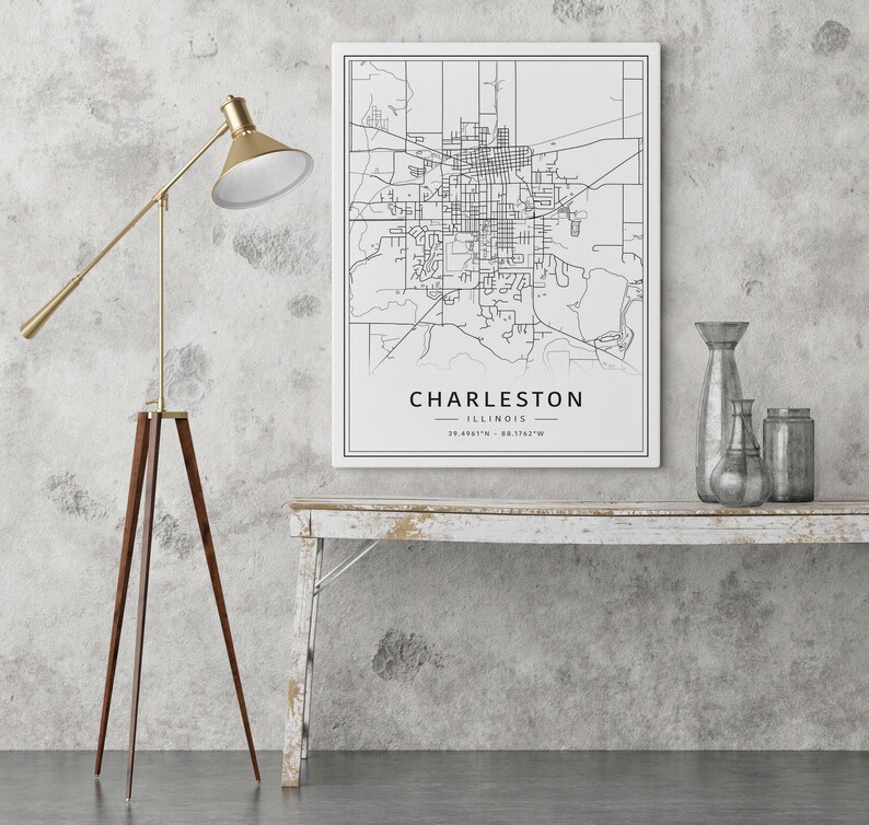 Charleston Illinois Street Map Print | Acrylic Glass Charleston City ...