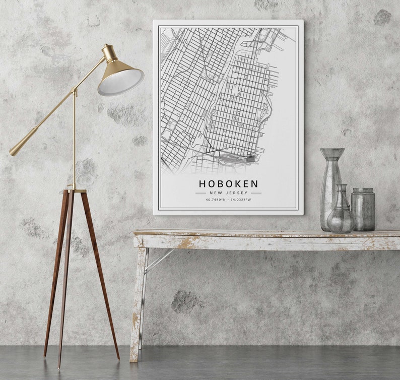 Hoboken NJ Street Map Print Acrylic Glass Hoboken City Map Print Canvas ...