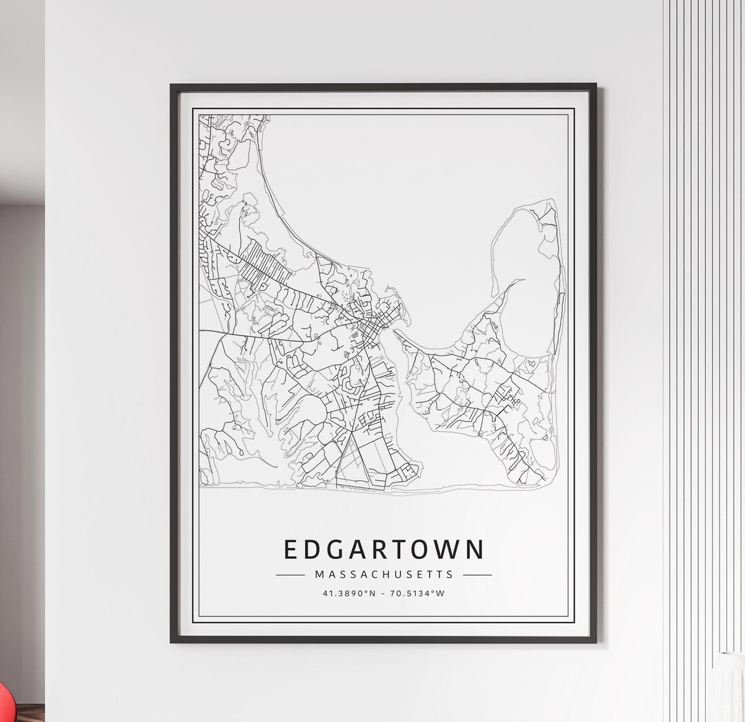 Edgartown MA Street Map Print | Acrylic Glass Edgartown Map Print ...