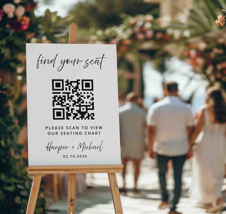 QR Wedding Seating Chart Acrylic Sign | QR Code Table Seating Chart ...