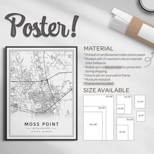 Moss Point MS Street Map Print | Acrylic Glass Moss Point City Map ...
