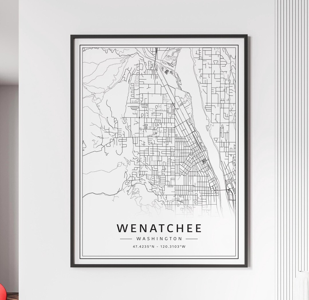 Wenatchee WA Street Map Print | Acrylic Glass Wenatchee City Map Print ...