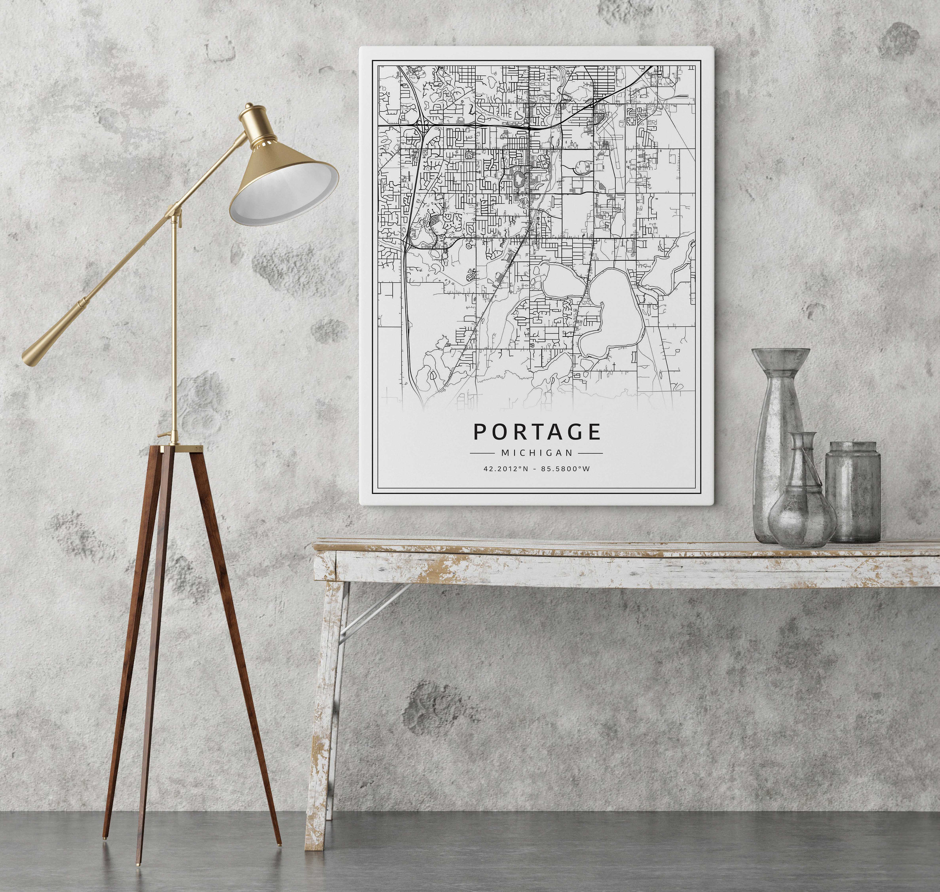 Portage Michigan Street Map Print Acrylic Glass Portage City Map Print ...