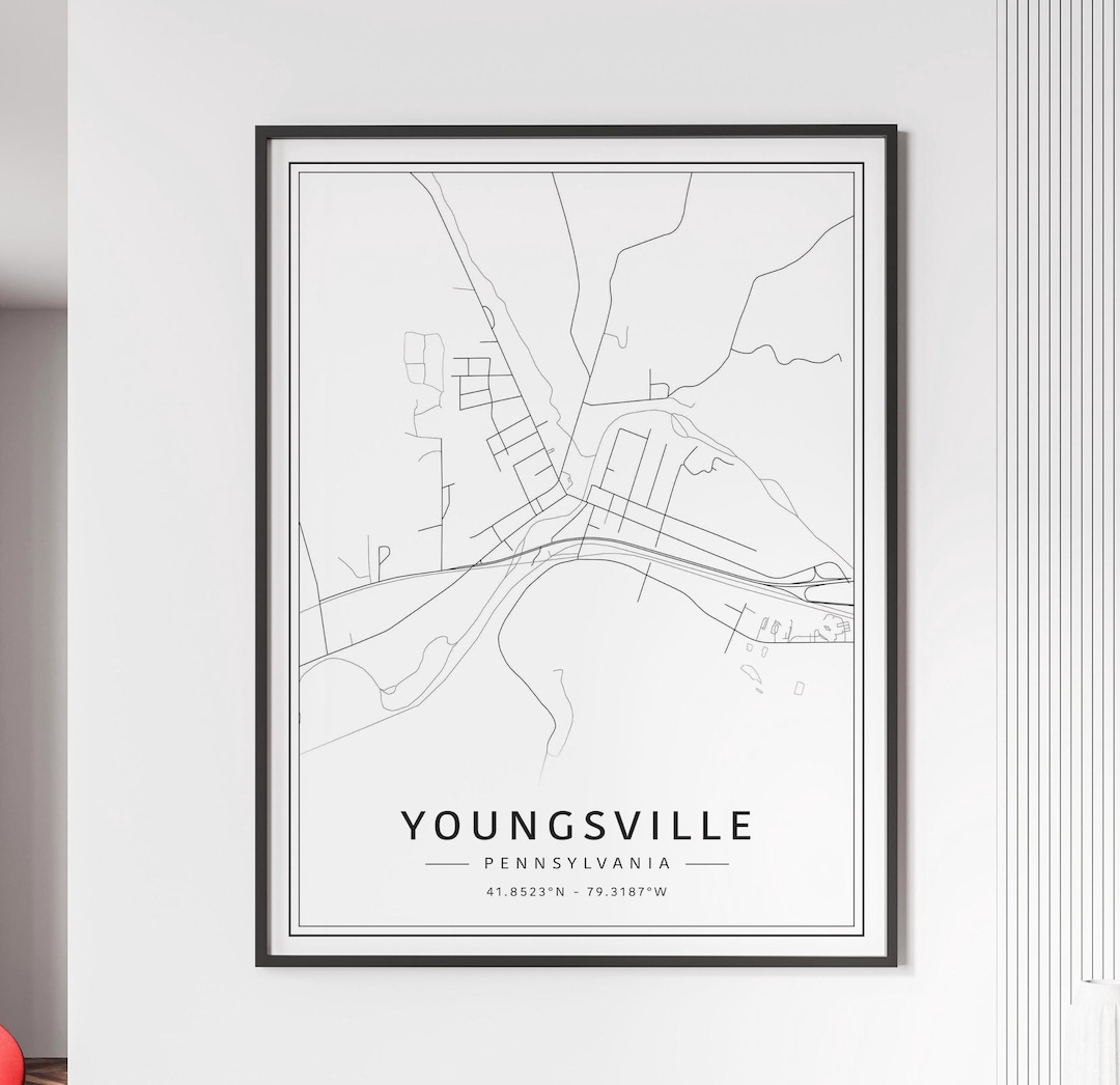 Youngsville PA Street Map Print | Acrylic Glass Youngsville Map Print ...