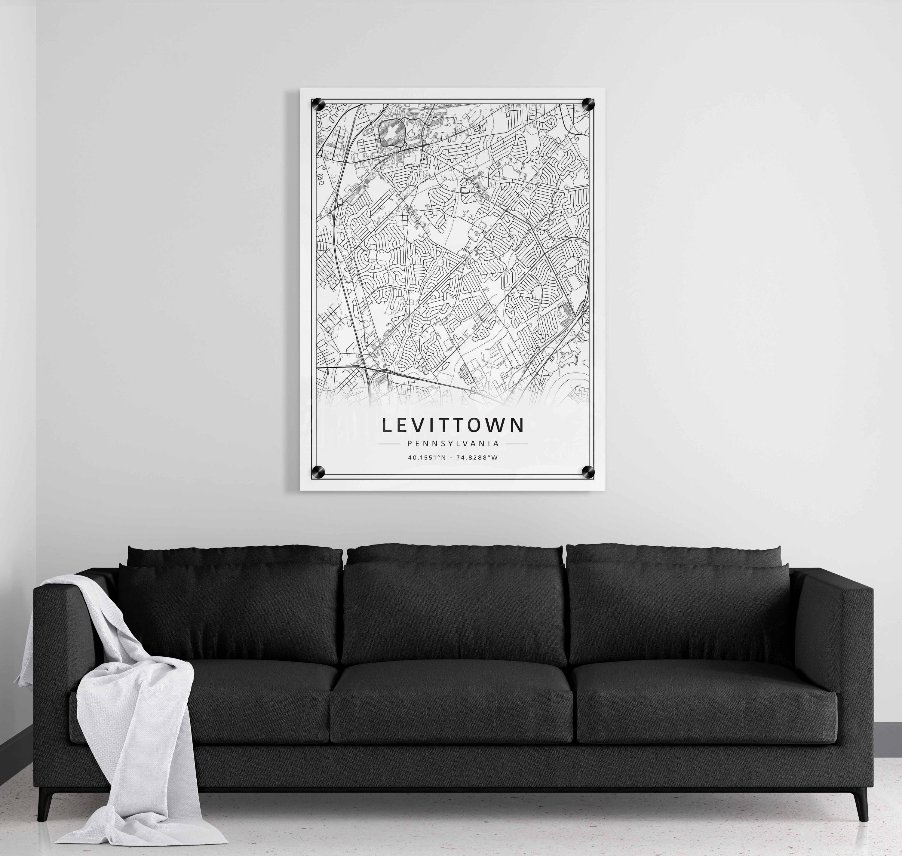 Levittown PA Street Map Print | Acrylic Glass Levittown Map Print ...