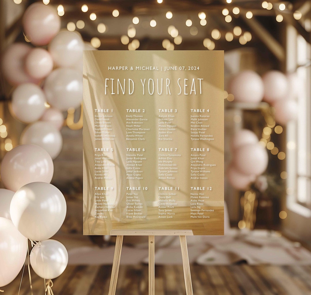 Gold Acrylic Wedding Sign Gold Table Seating Chart Gold Custom Wedding ...