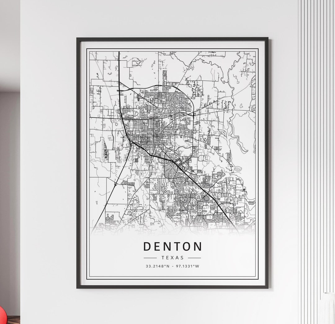 Denton TX Street Map Print | Acrylic Denton City Map Print | Canvas ...