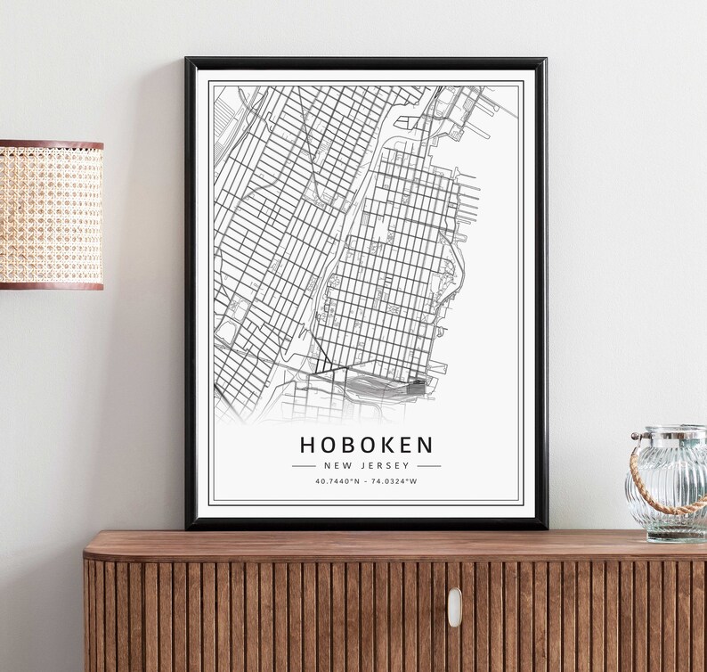 Hoboken NJ Street Map Print Acrylic Glass Hoboken City Map Print Canvas ...
