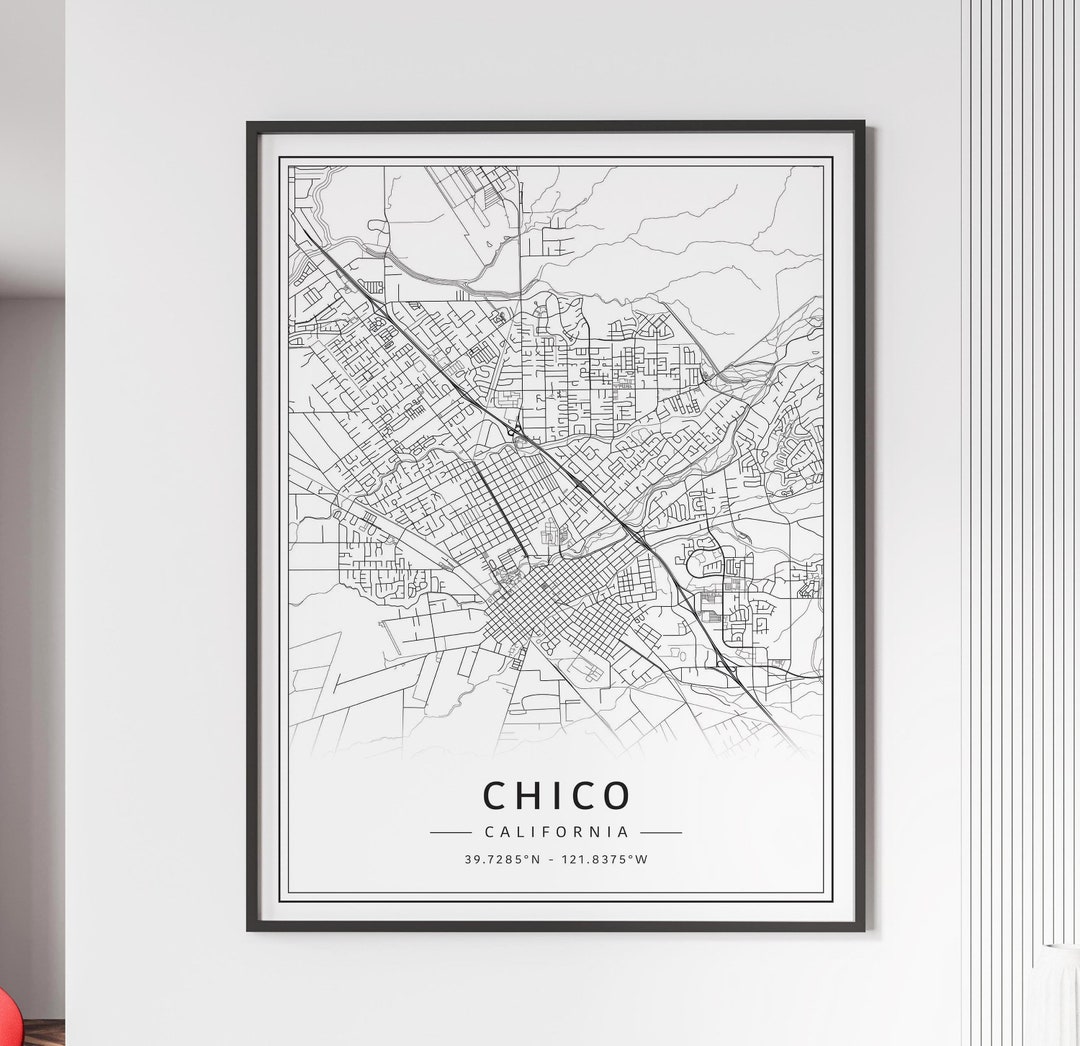 Chico California Street Map Print | Acrylic Glass Chico City Map Print ...