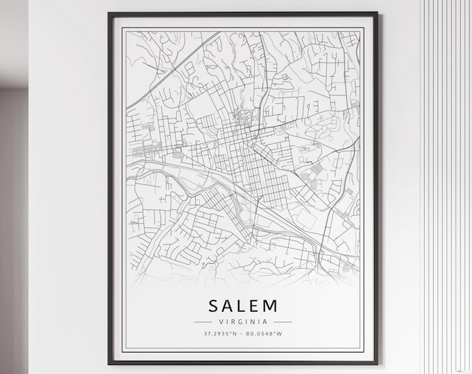 Salem Map Print | Salem Map | Massachusetts Map Art | Salem City Road ...