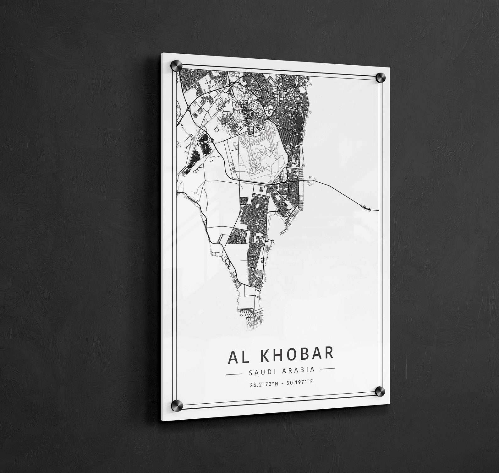 Al Khobar Street Map Print Acrylic Glass Al Khobar City Map Print ...