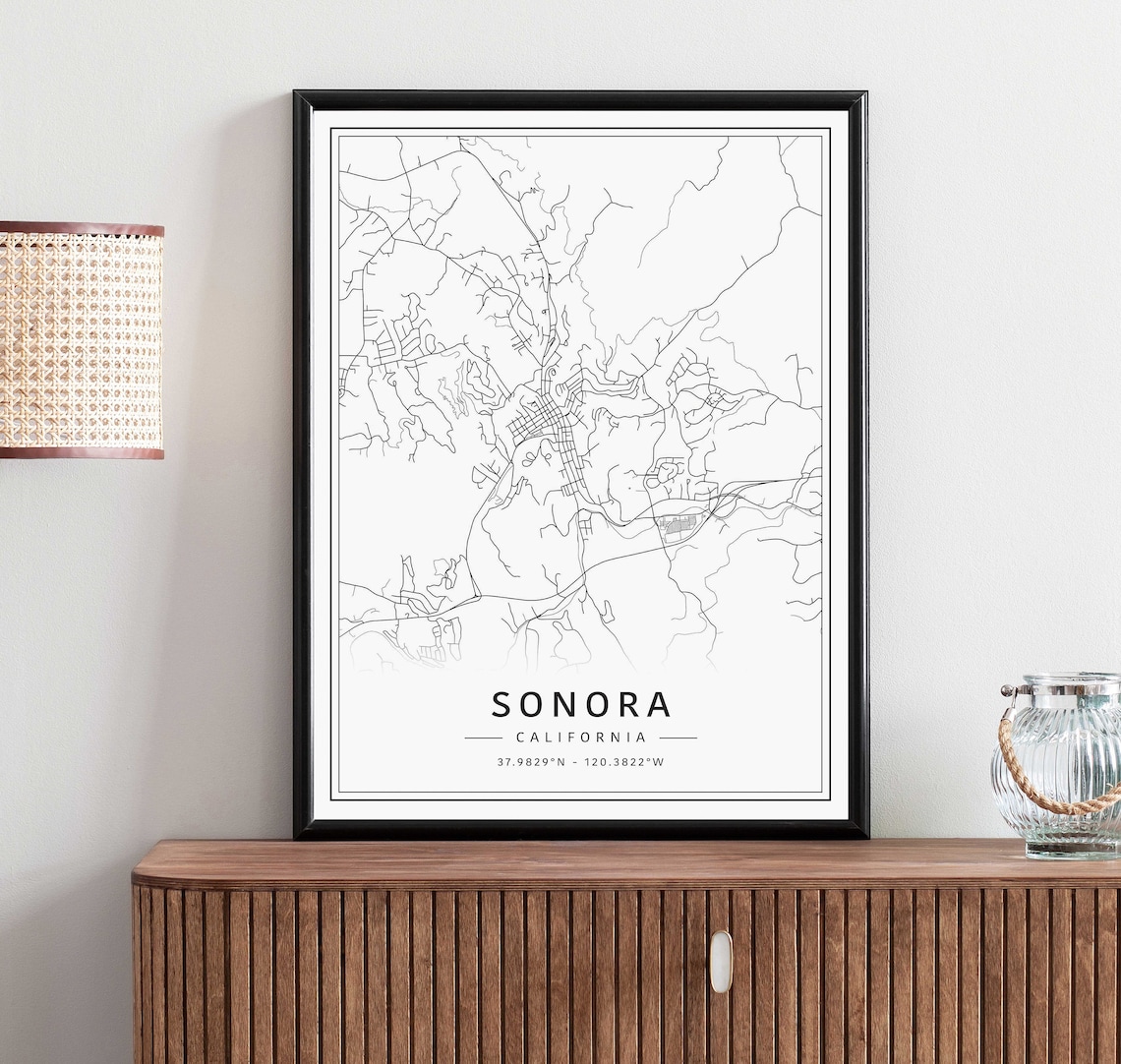 Sonora California Street Map Print Acrylic Glass Sonora City Map Print ...