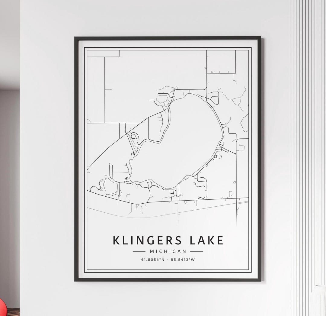 Klinger Lake MI Street Map Print | Acrylic Glass Klinger Lake Map Print ...