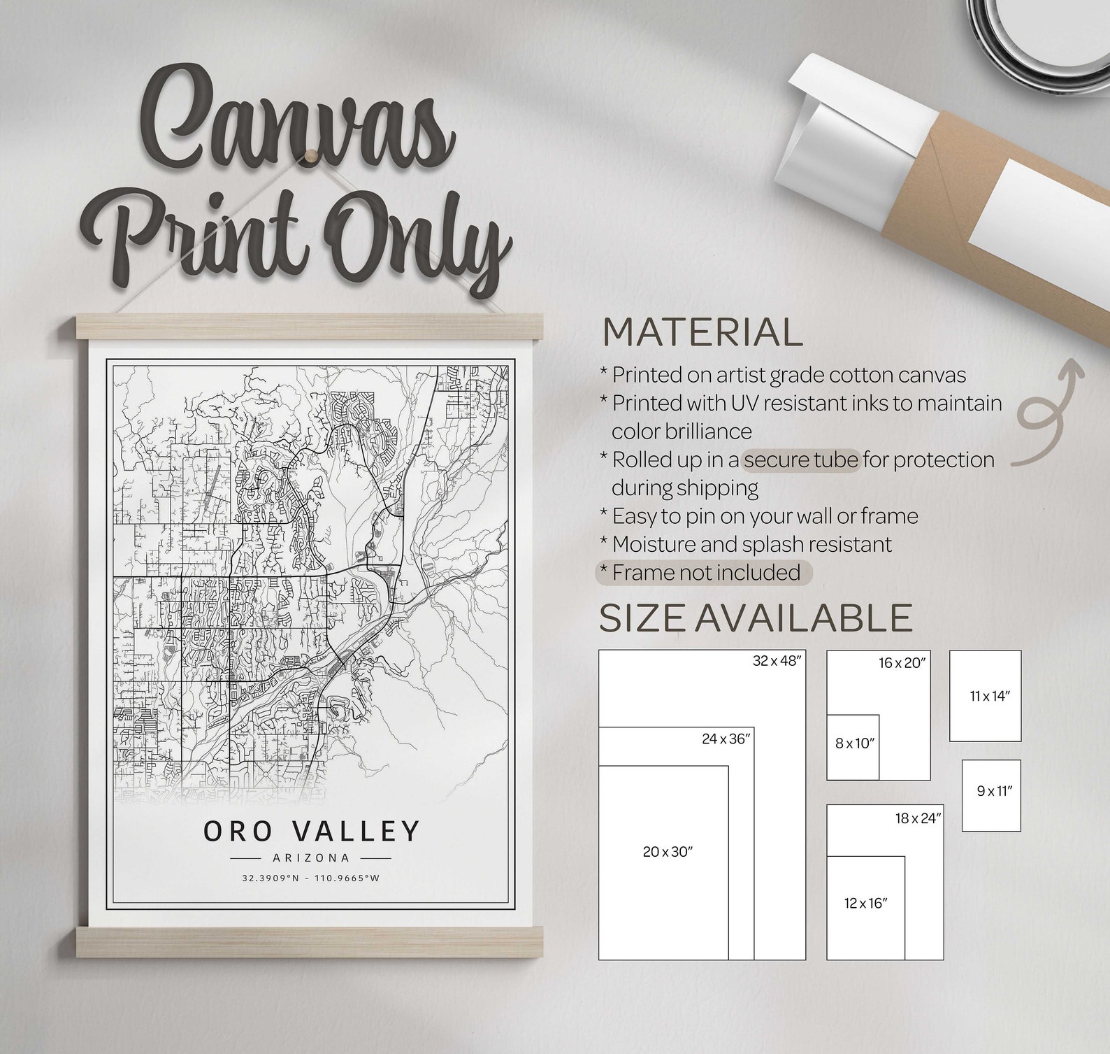 Oro Valley Arizona Street Map Print | Acrylic Oro Valley Map Print ...