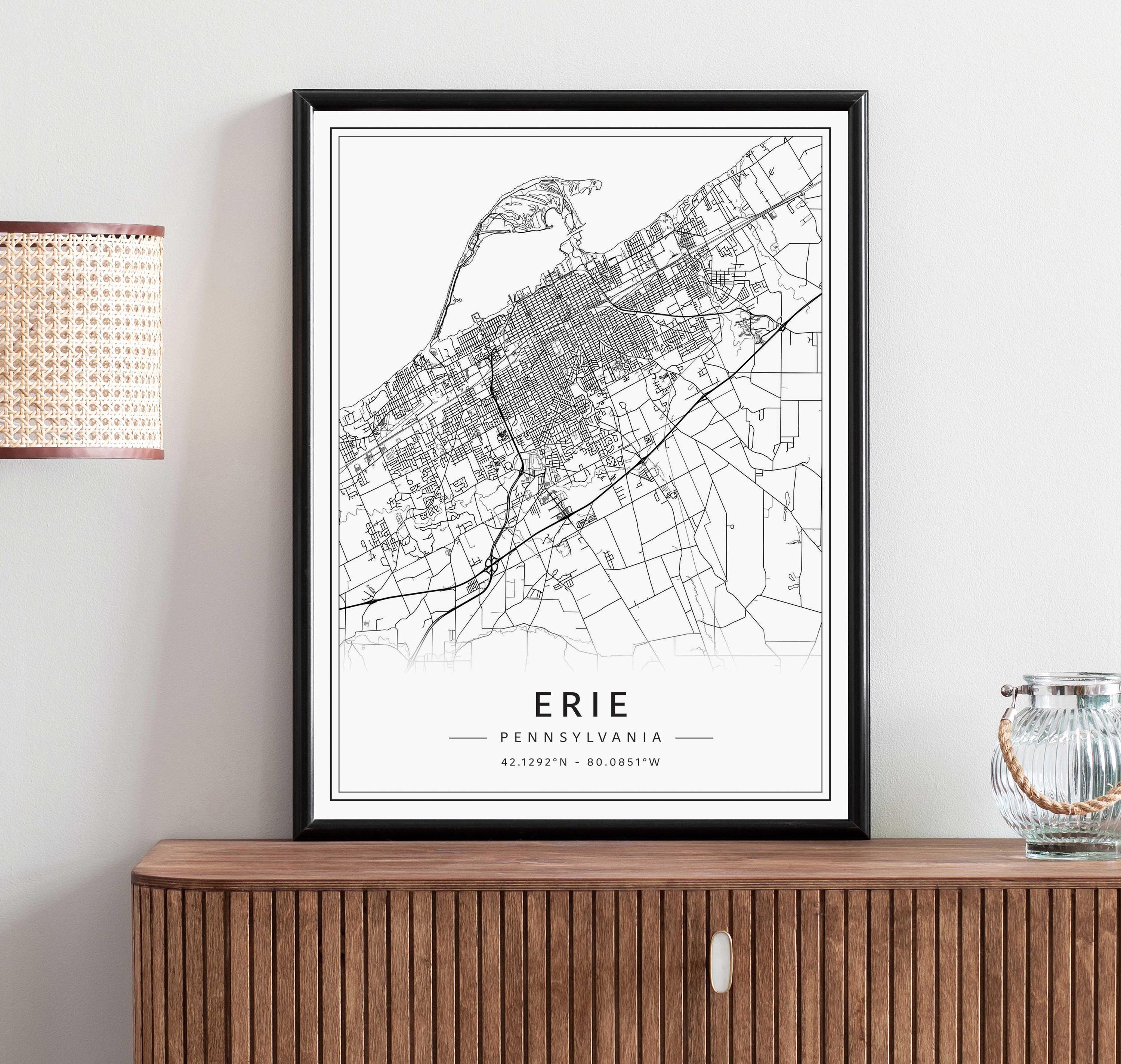 Erie Pennsylvania Street Map Print | Acrylic Erie City Map Print ...