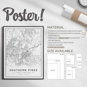 Southern Pines NC Street Map Print | Acrylic Glass Southern Pines City ...