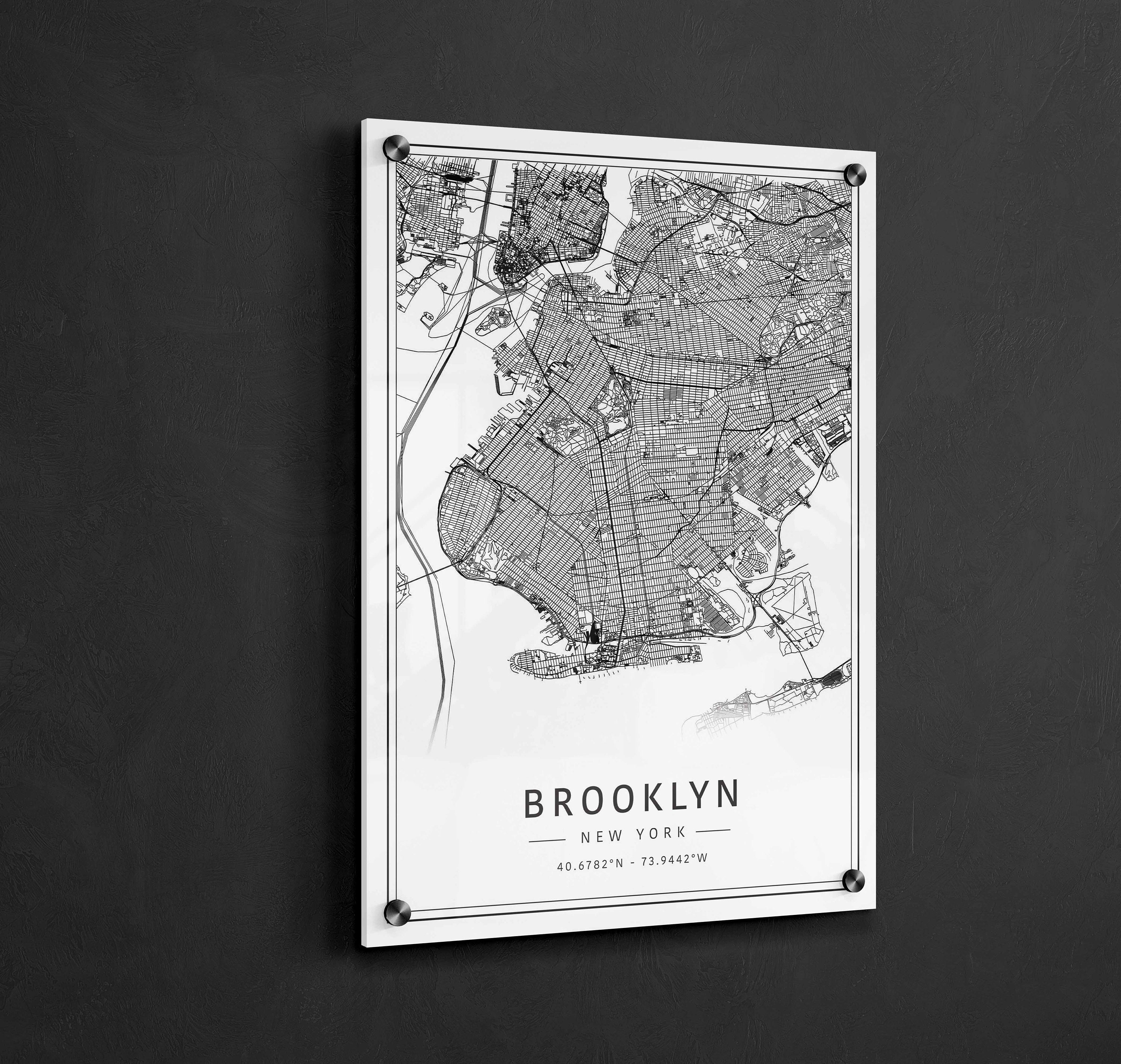 Brooklyn New York Street Map Print Acrylic Glass Brooklyn Map Print ...