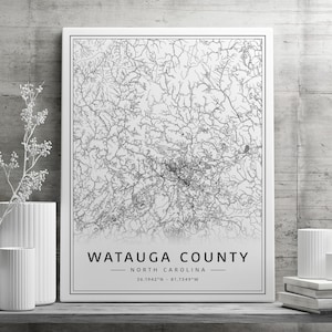 Watauga County NC Street Map Print | Acrylic Glass Watauga County Map ...