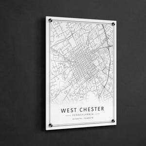 West Chester PA Street Map Print | Acrylic Glass West Chester Map Print ...