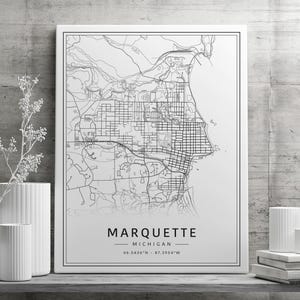 Marquette Michigan Street Map Print | Acrylic Glass Marquette City Map ...