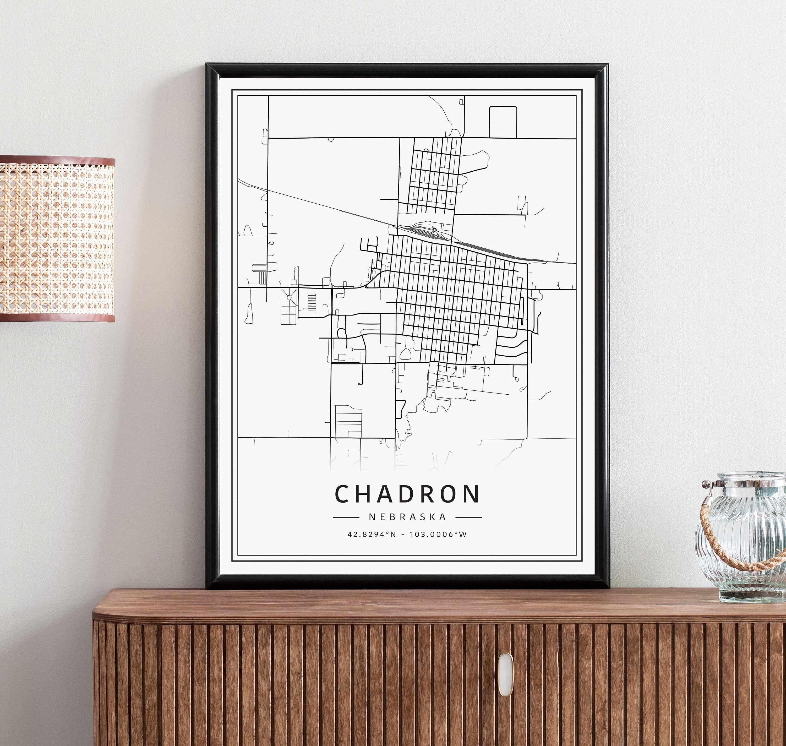 Chadron NE Street Map Print | Acrylic Glass Chadron City Map Print ...