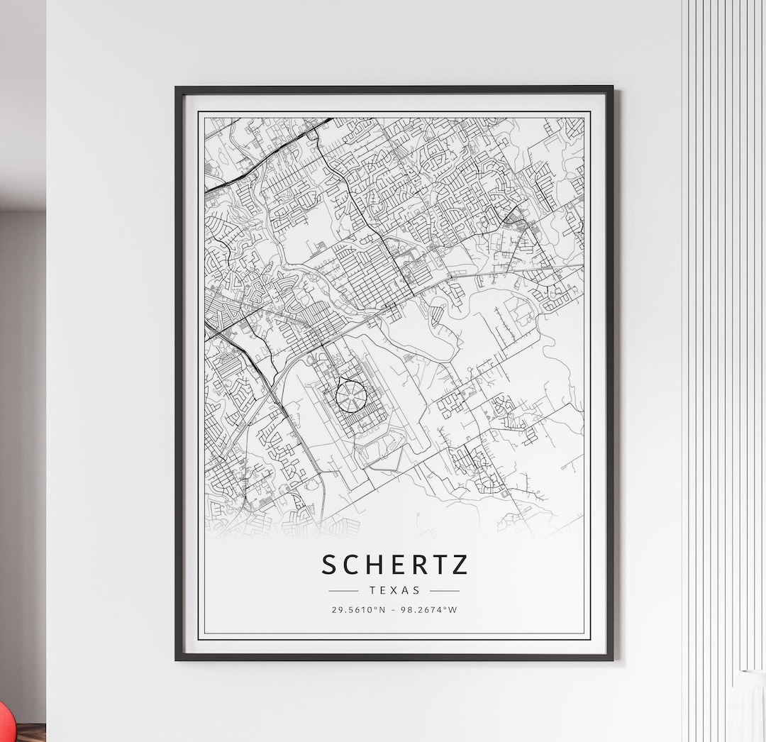 Schertz Texas Street Map Print | Acrylic Schertz City Map Print ...