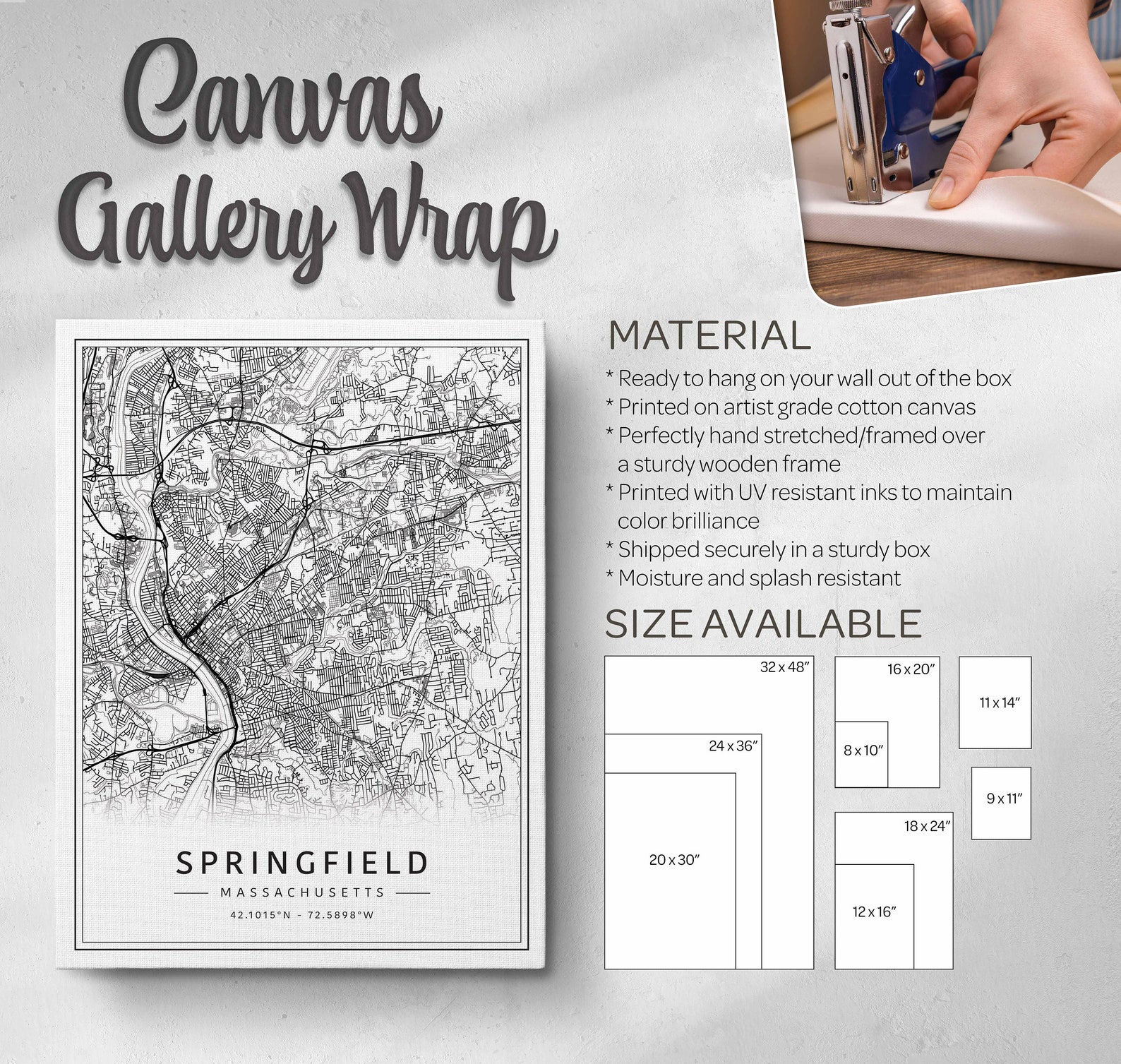 Springfield MA Street Map Print | Acrylic Glass Springfield City Map ...