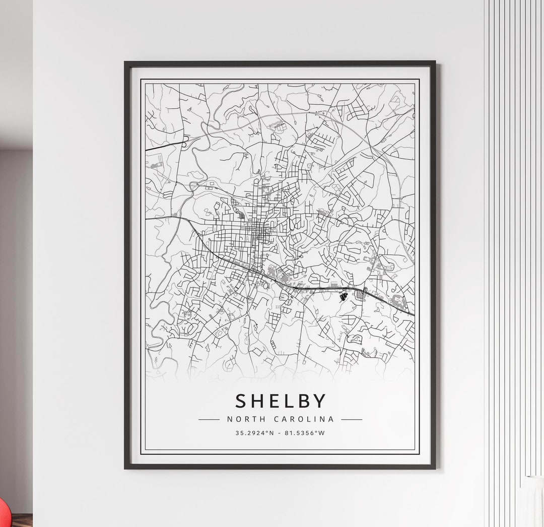 Shelby NC Street Map Print | Acrylic Glass Shelby City Map Print ...