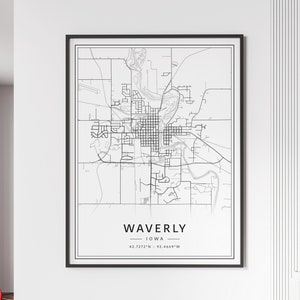 Waverly Iowa Street Map Print | Acrylic Waverly City Map Print | Canvas ...