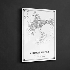 Zihuatanejo Mexico Street Map Print | Acrylic Glass Zihuatanejo City ...