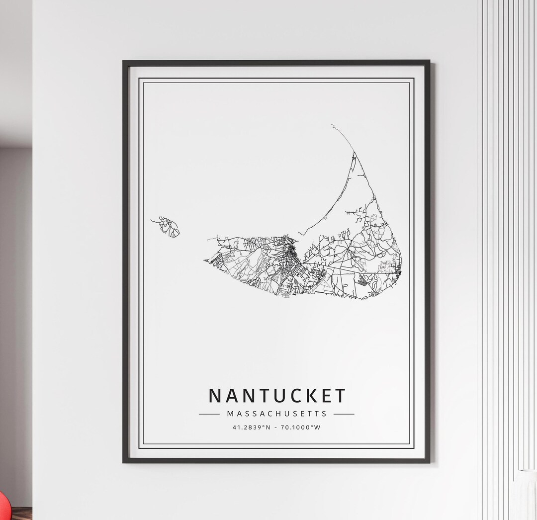 Nantucket MA Street Map Print | Acrylic Glass Nantucket Island Map ...