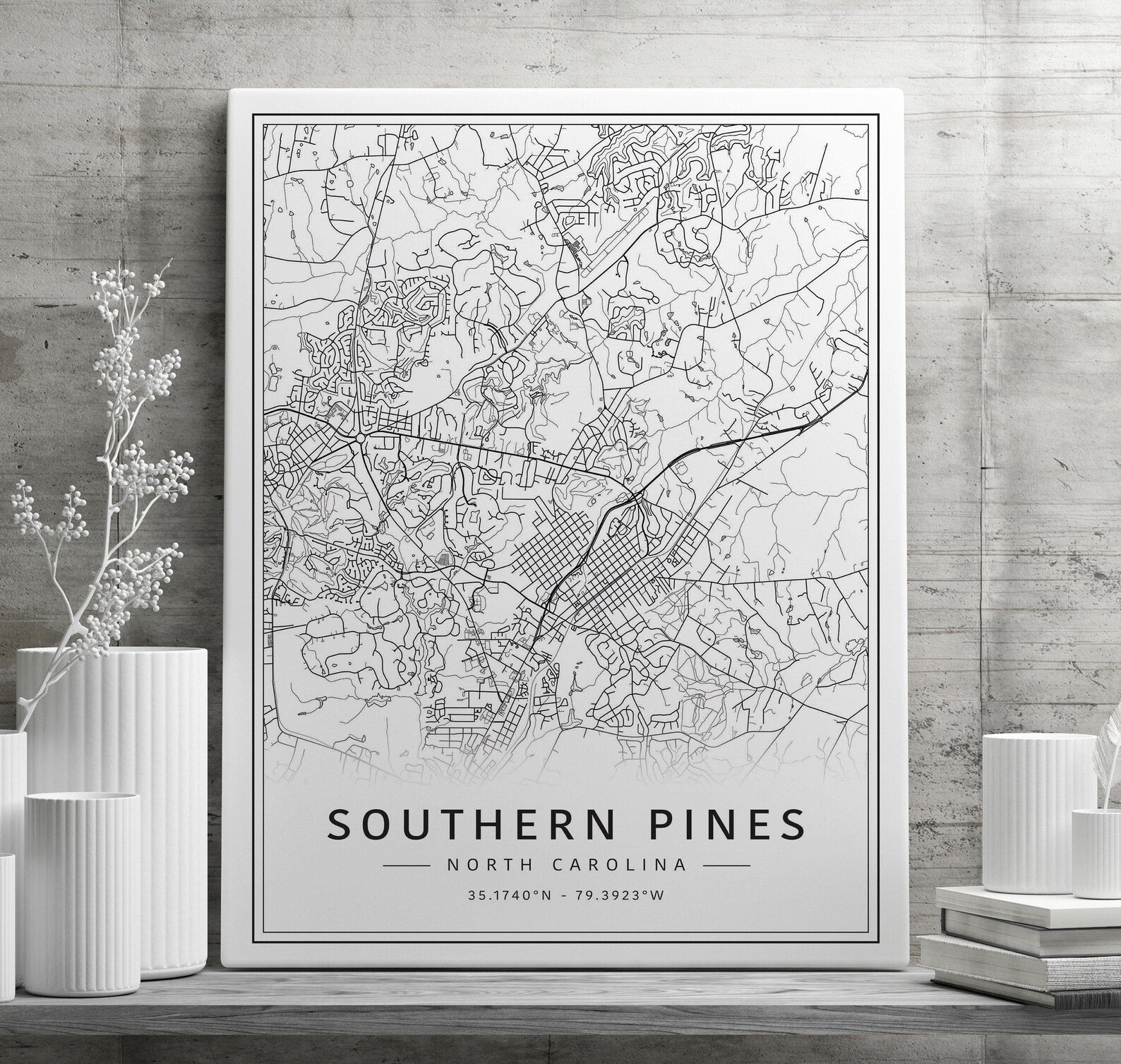 Southern Pines NC Street Map Print | Acrylic Glass Southern Pines City ...