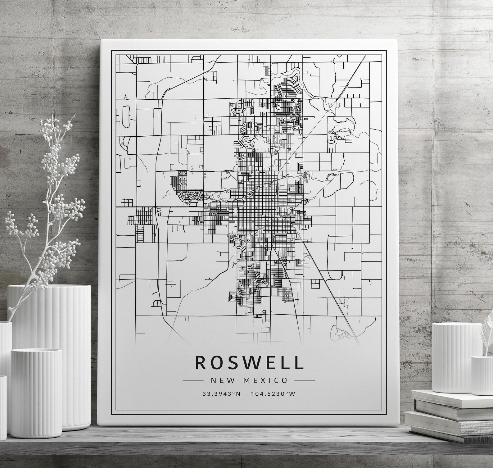Roswell NM Street Map Print | Acrylic Glass Roswell City Map Print ...