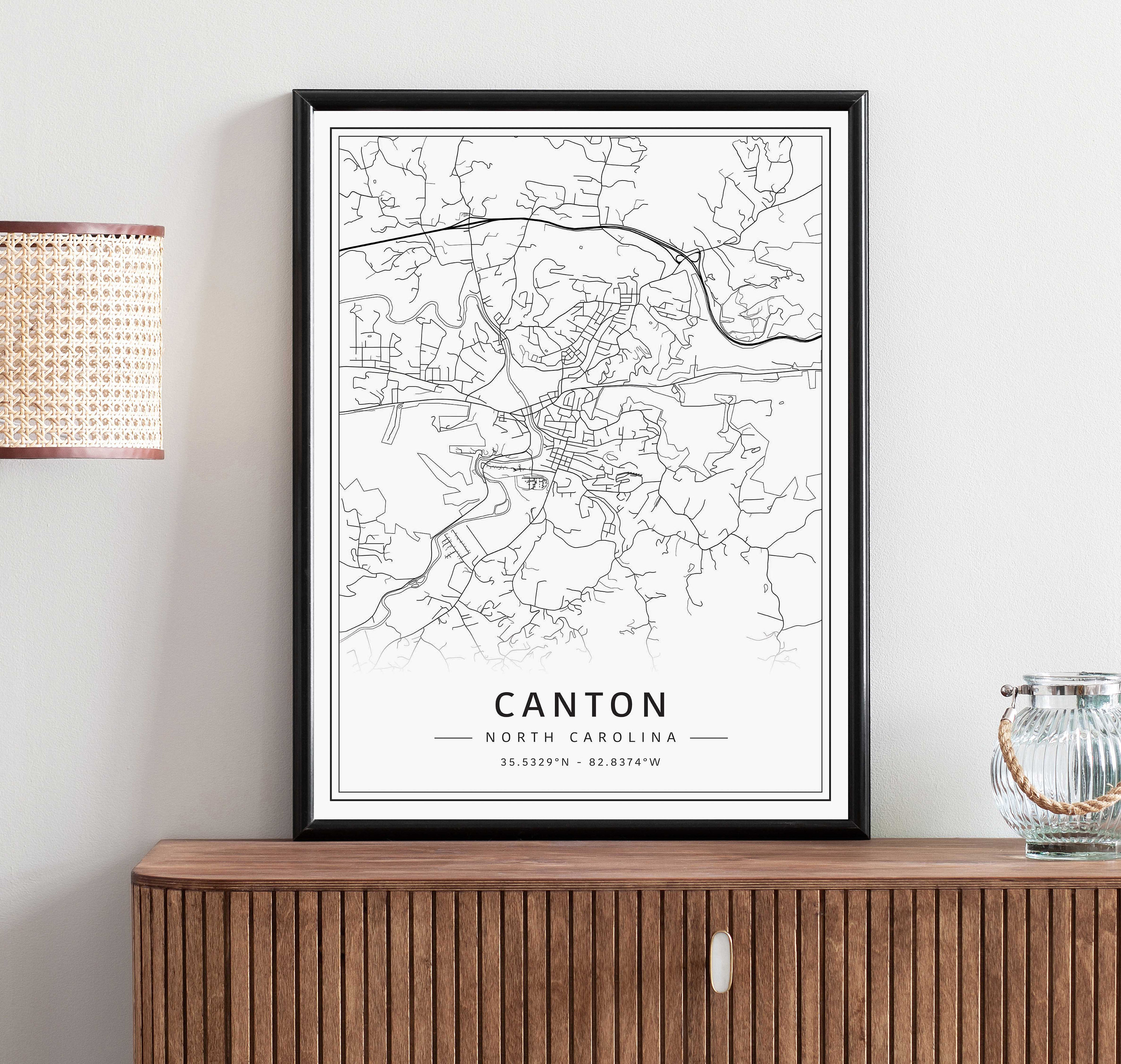 Canton NC Street Map Print Acrylic Glass Canton City Map Print Canvas ...