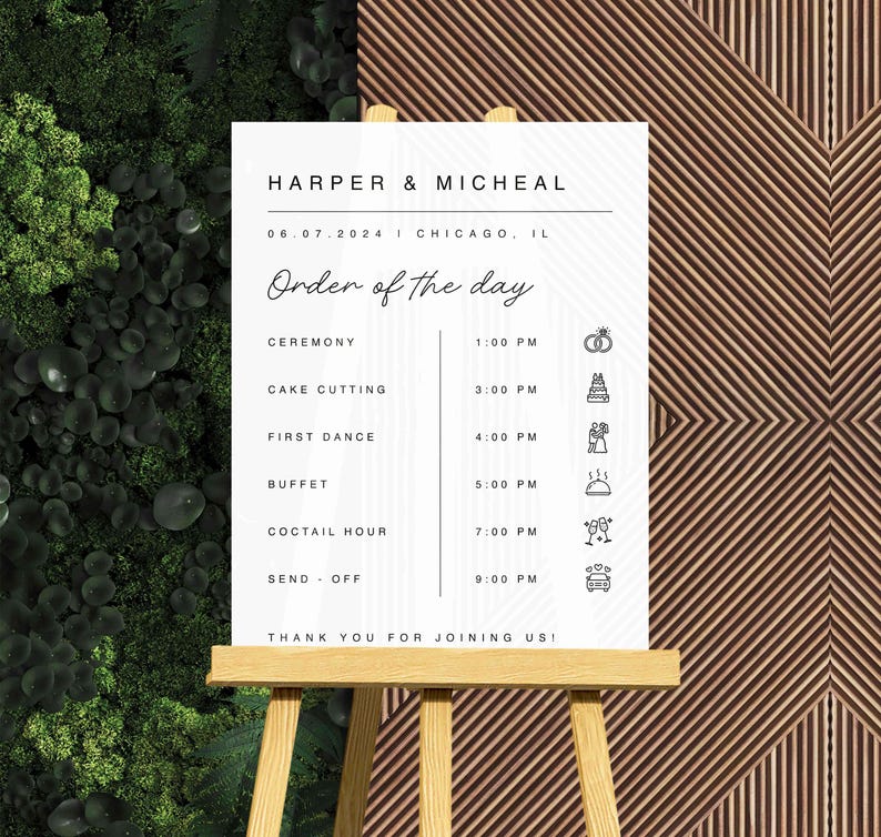 Order of the Day Wedding Sign Order of Events Sign Custom Wedding ...