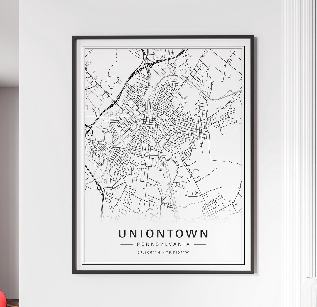 Uniontown PA Street Map Print | Acrylic Glass Uniontown City Map Print ...