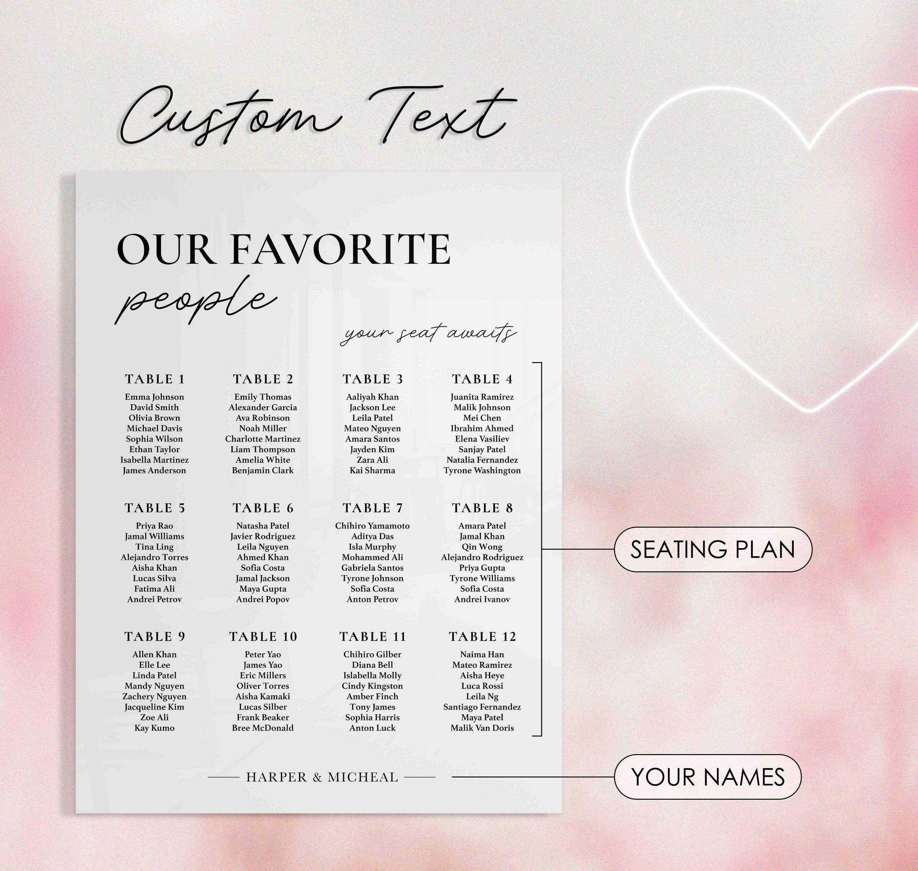 Wedding Seating Chart Acrylic Sign | Acrylic Table Seating Chart ...