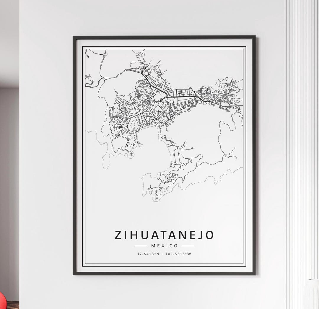 Zihuatanejo Mexico Street Map Print | Acrylic Glass Zihuatanejo City ...