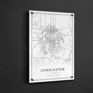 Charleston Illinois Street Map Print | Acrylic Glass Charleston City ...