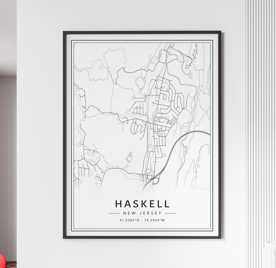 Haskell NJ Street Map Print | Acrylic Glass Haskell City Map Print ...