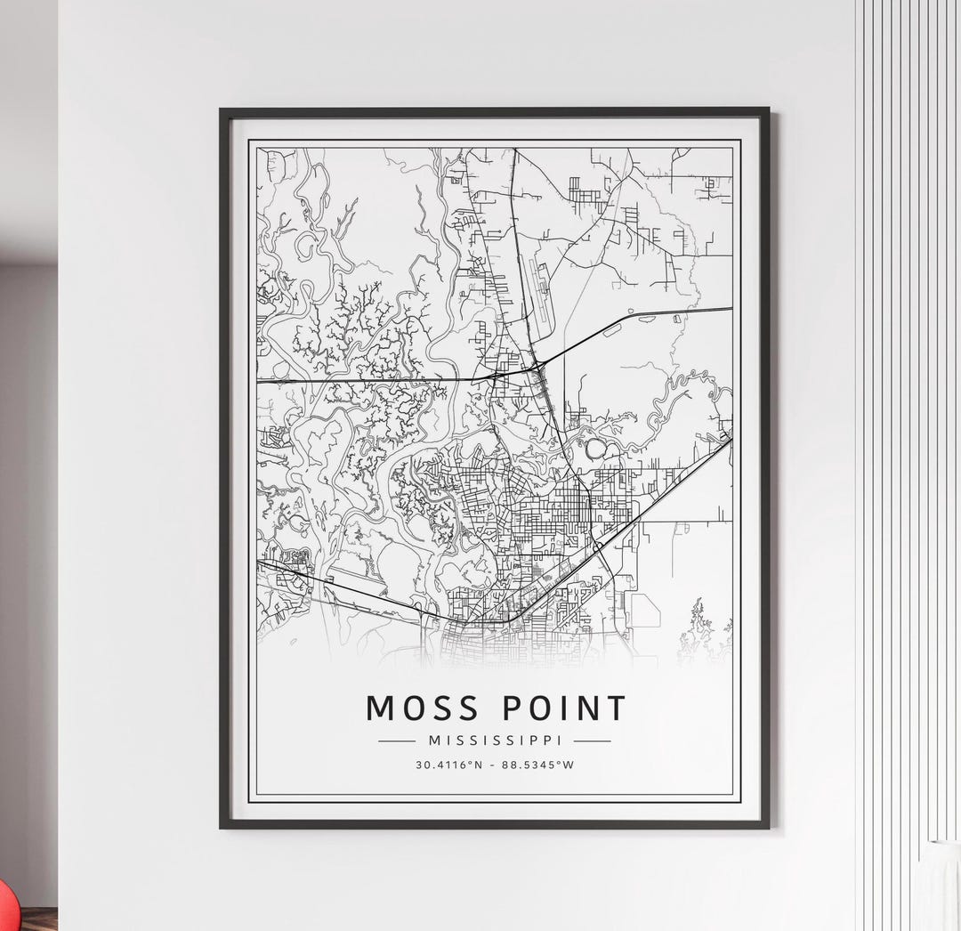 Moss Point MS Street Map Print | Acrylic Glass Moss Point City Map ...