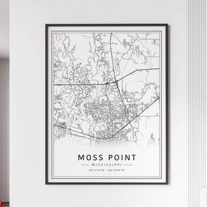 Moss Point MS Street Map Print | Acrylic Glass Moss Point City Map ...