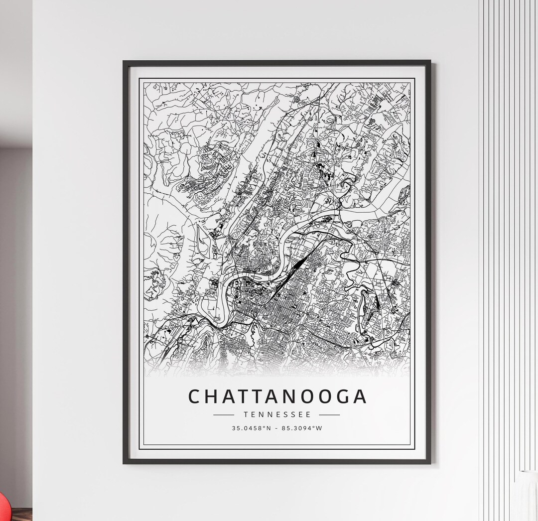 Chattanooga TN Street Map Print | Acrylic Glass Chattanooga City Map ...