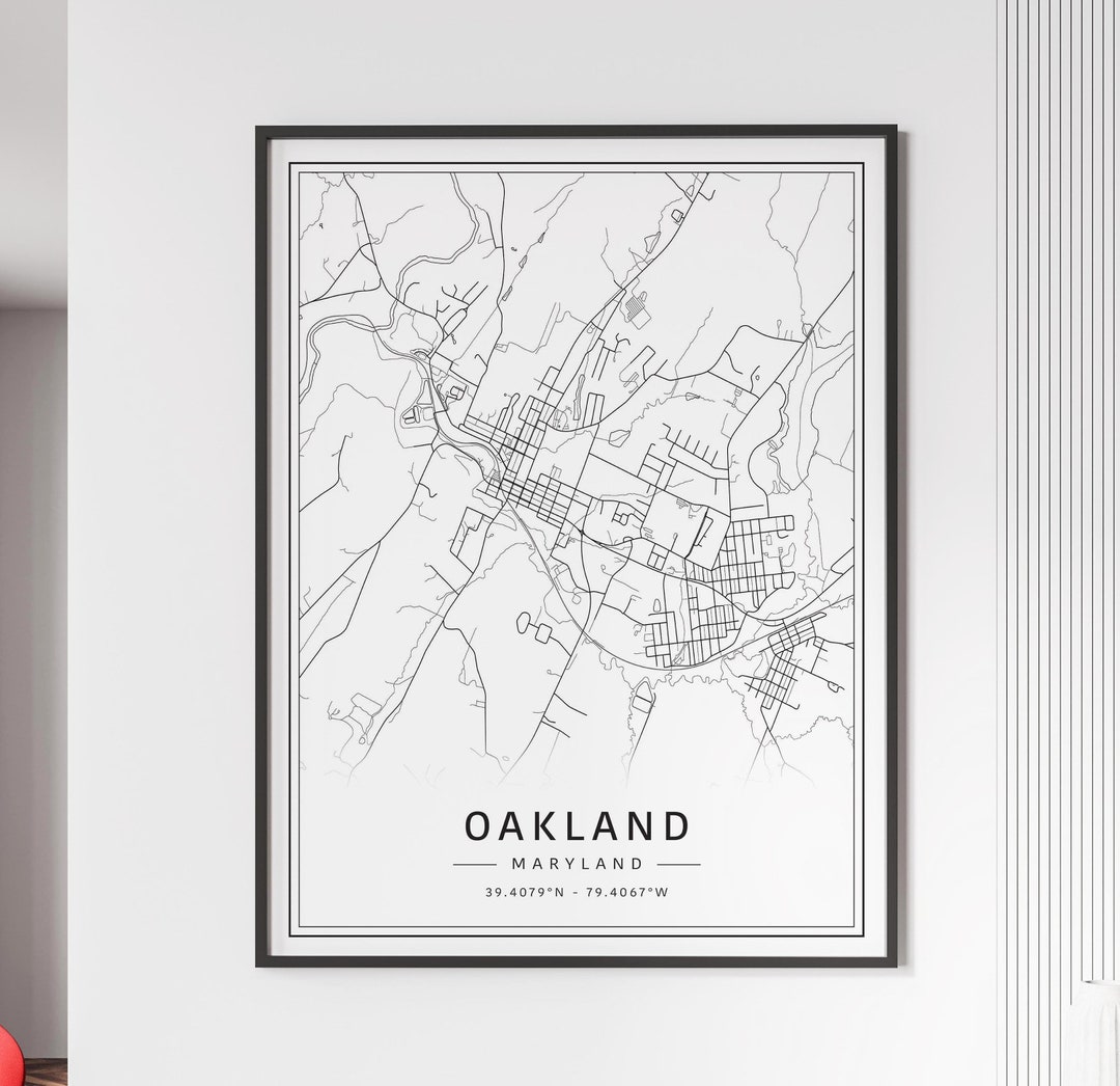 Oakland MD Street Map Print | Acrylic Glass Oakland Map Print | Canvas ...