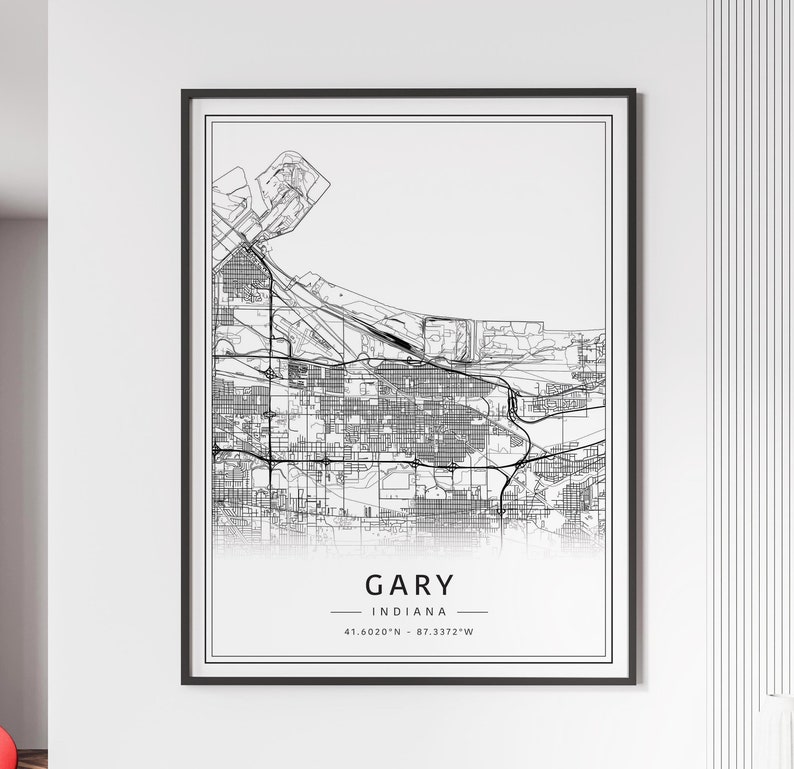 Gary Indiana Street Map Print Acrylic Gary City Map Print Canvas Gary ...